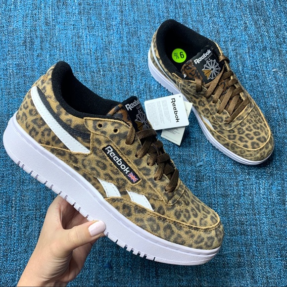 Reebok | Shoes | Reebok Club C Double Leopard Print Leather Sneaker ...